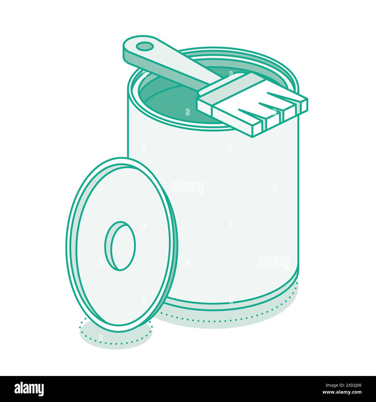 Isometric paint brush with open can and cap. Vector illustration ...