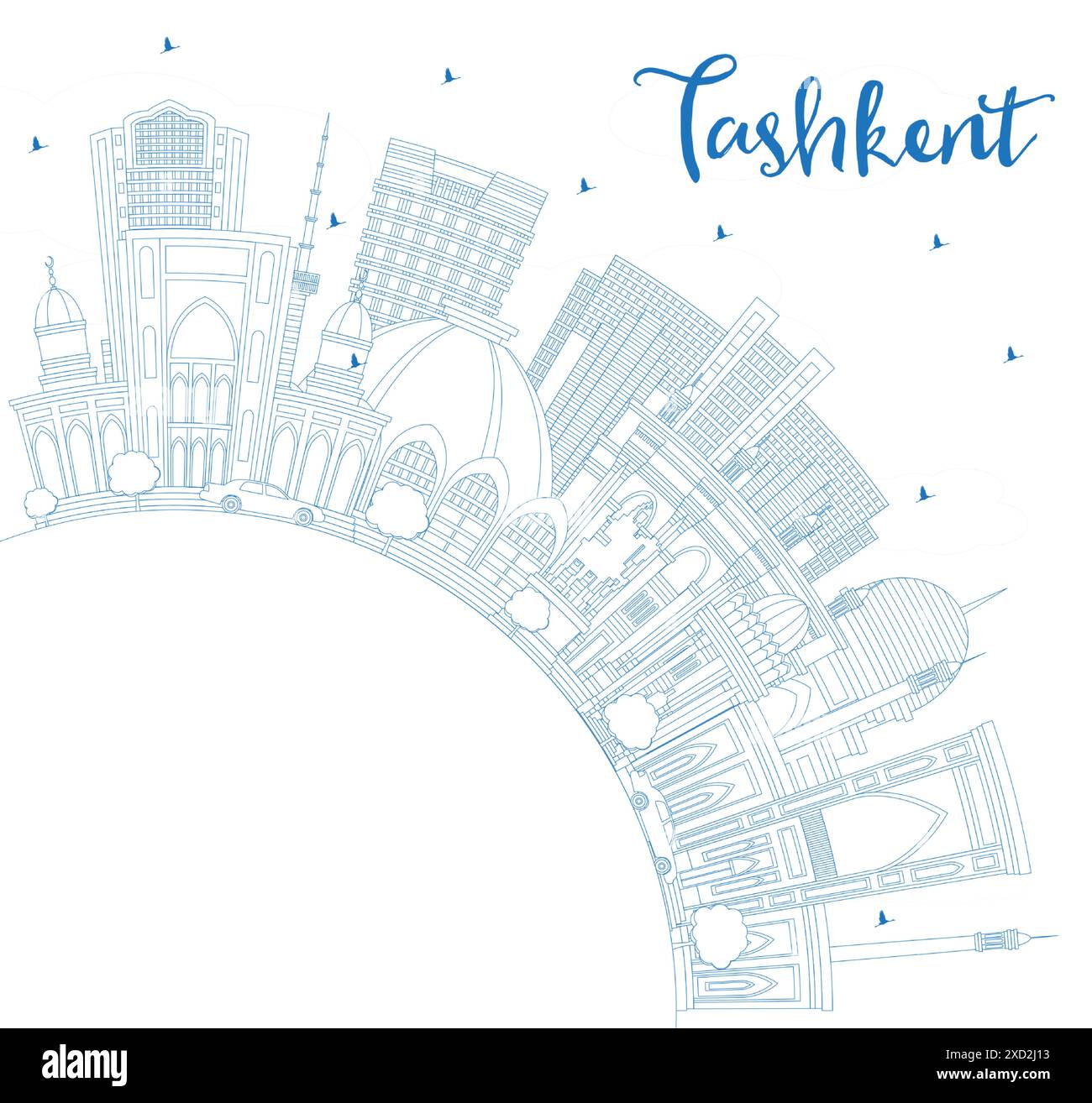 Outline Tashkent Uzbekistan City Skyline with Blue Buildings and Copy ...