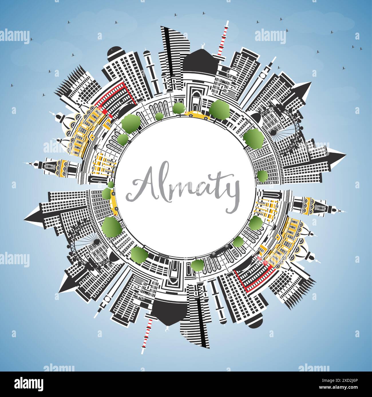 Almaty Kazakhstan City Skyline with Color Buildings, Blue Sky and Copy ...