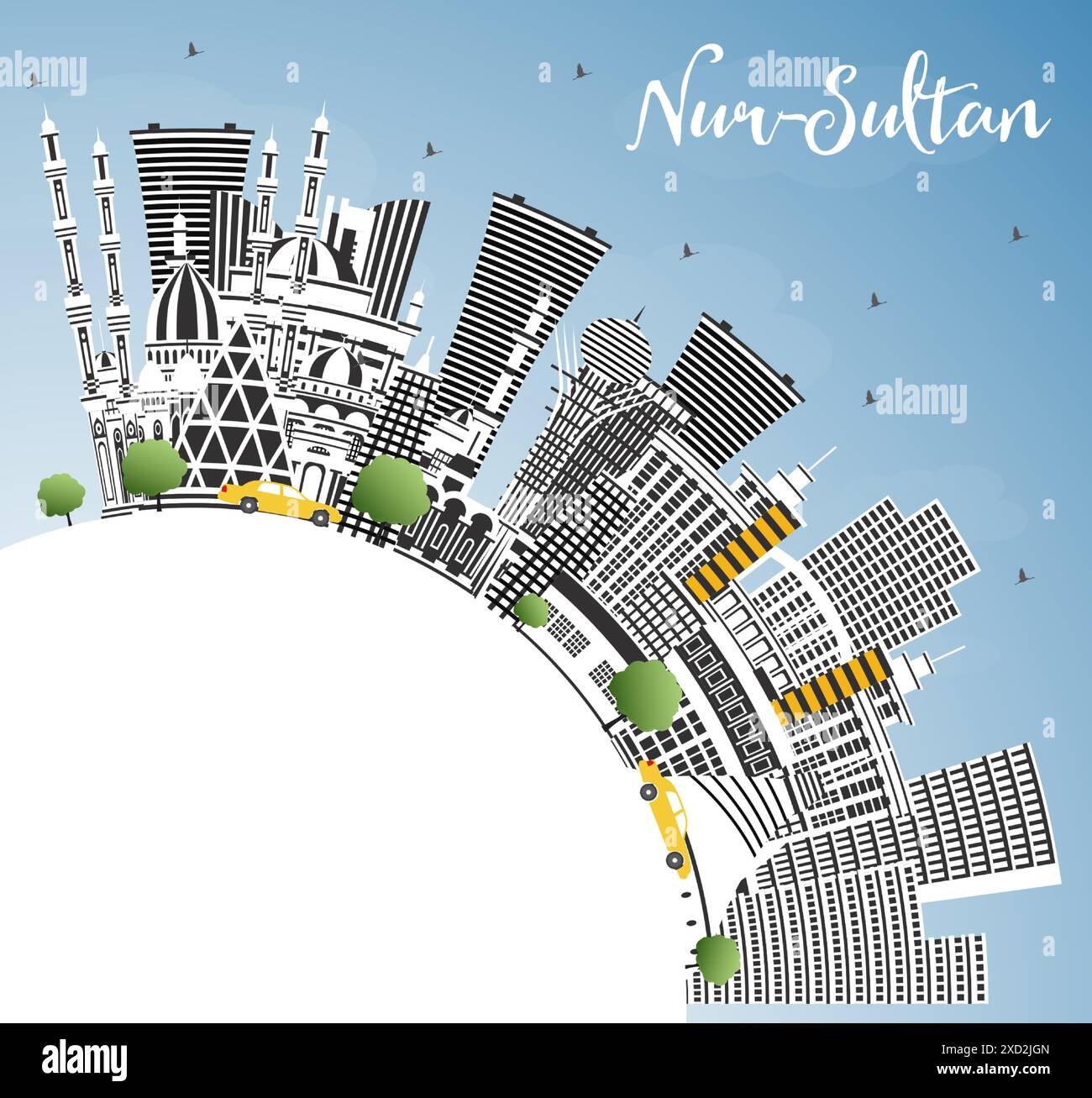 Nur-Sultan Kazakhstan City Skyline with Color Buildings, Blue Sky and ...