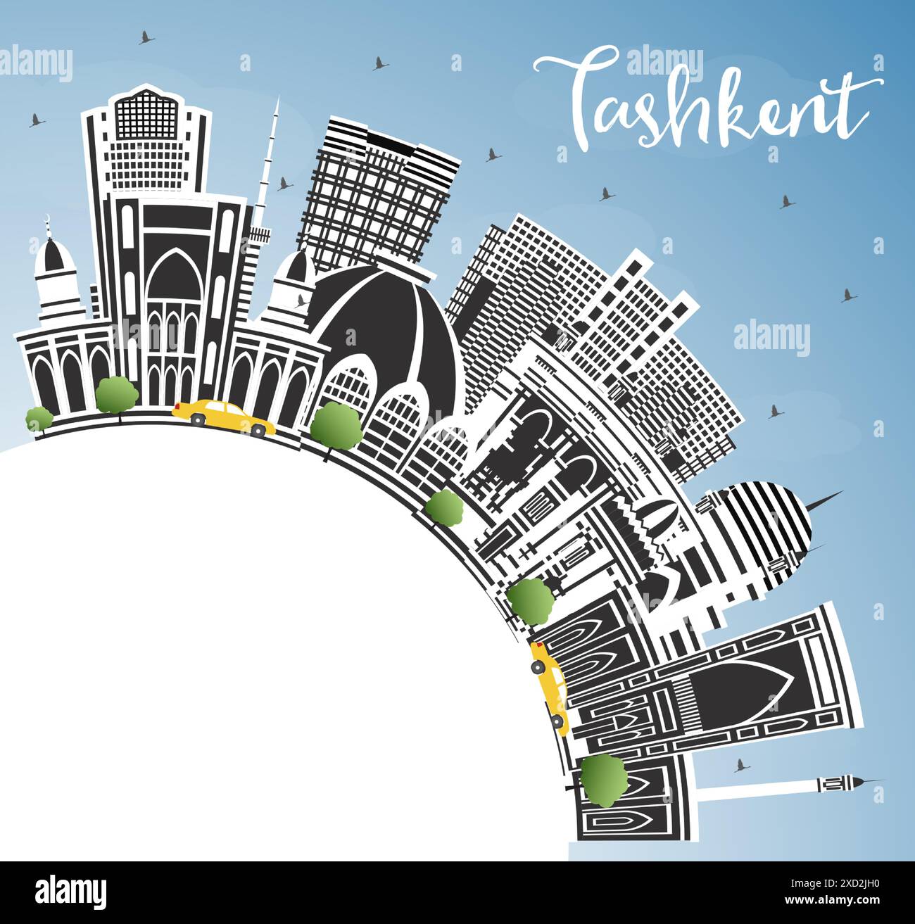 Tashkent Uzbekistan City Skyline with Color Buildings, Blue Sky and ...