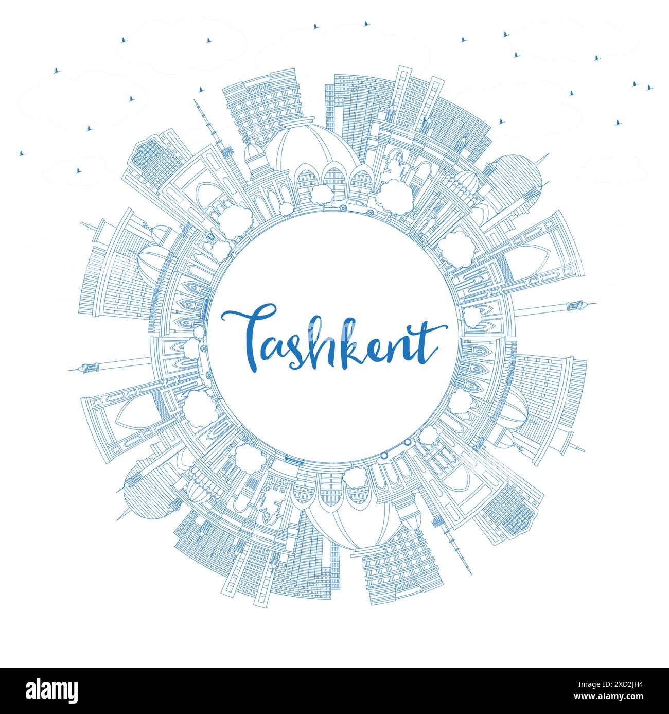 Outline Tashkent Uzbekistan City Skyline with Blue Buildings and Copy ...