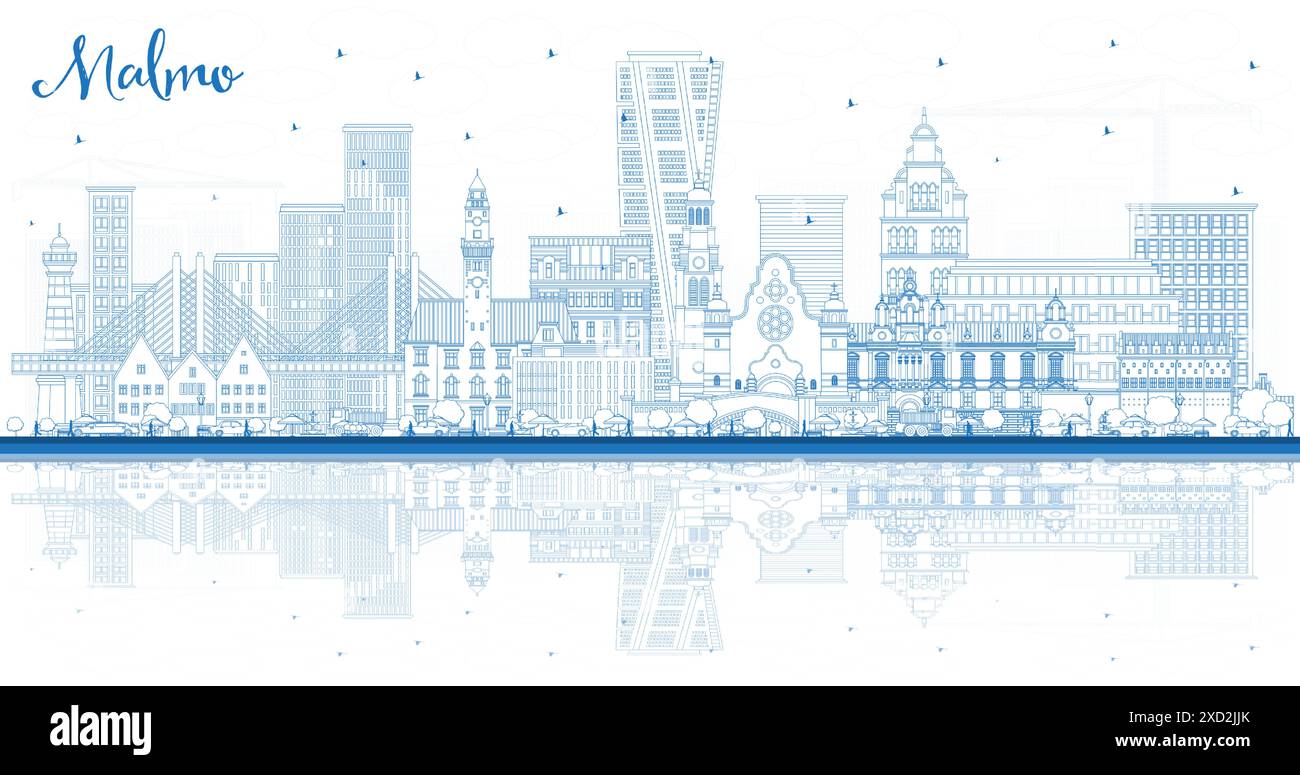 Outline Malmo Sweden City Skyline with Blue Buildings. Vector ...