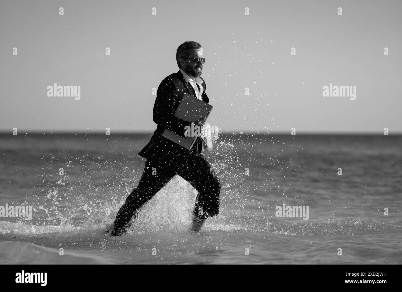 Leisure weekend and remote freelance work. Crazy comic business man in ...