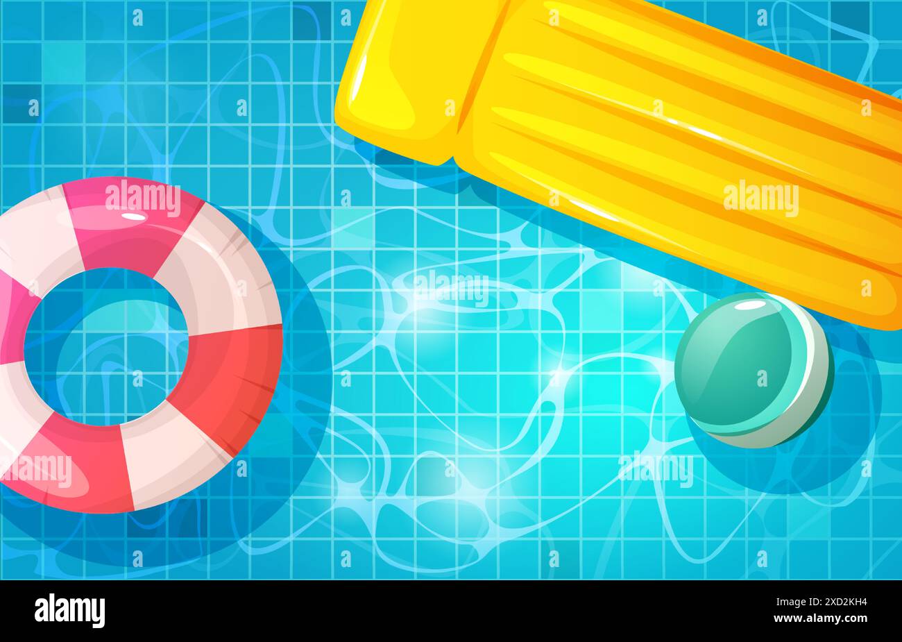 Summer swim pool top view vector background. Inflatable ring float on ...