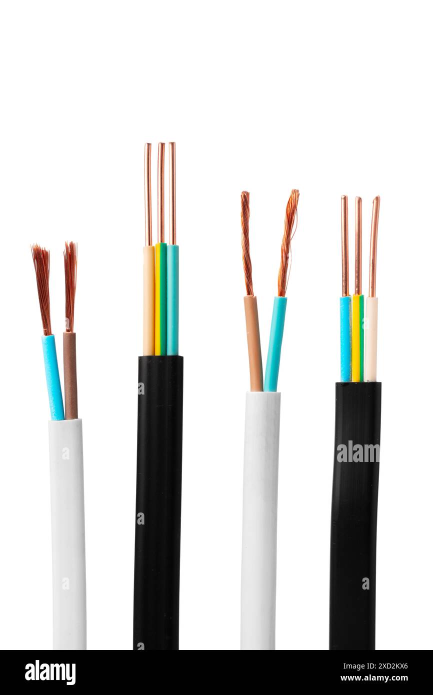 Various Electrical Wires With Exposed Copper Strands on White ...