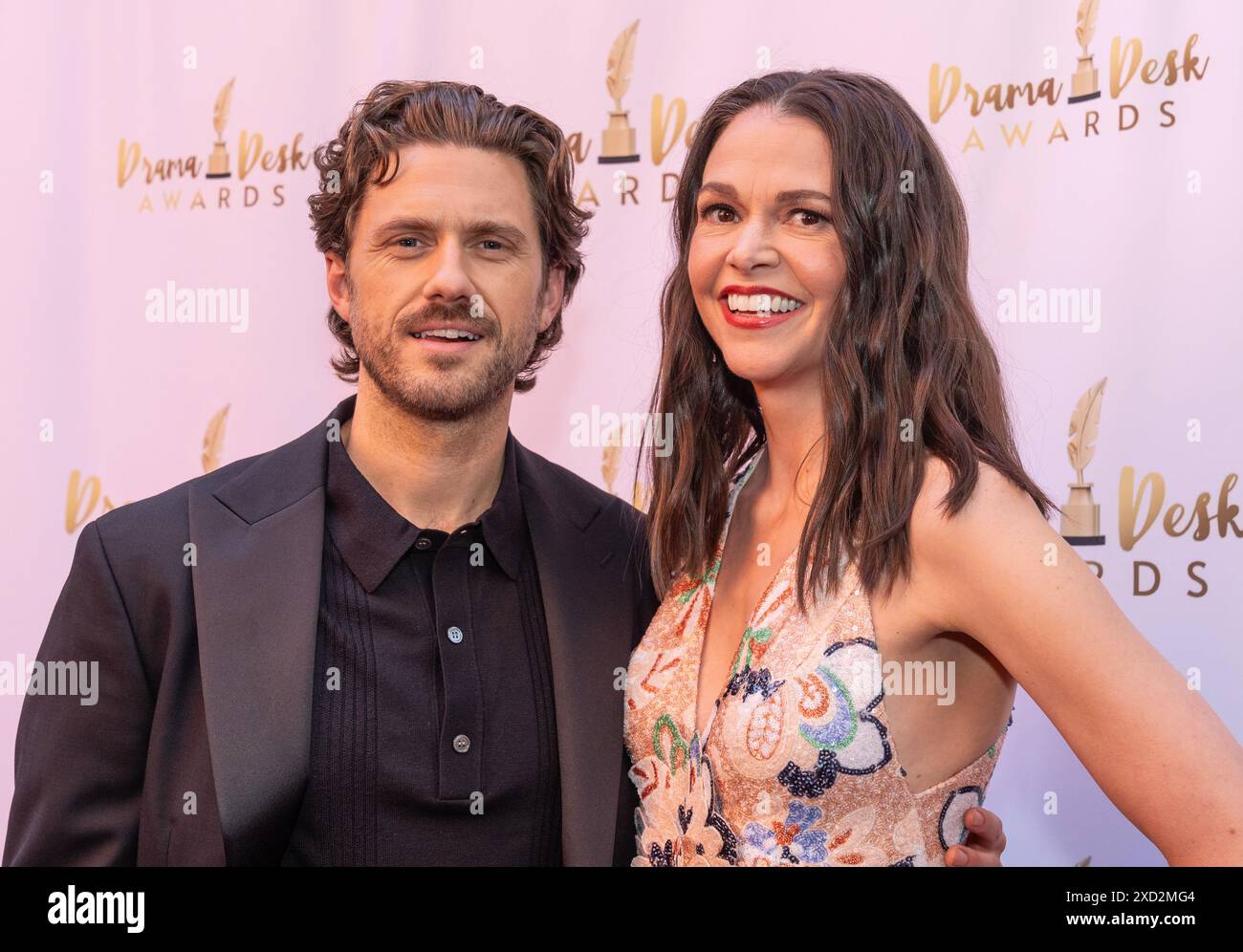 Aaron Tveit and Sutton Foster attend the 2024 Drama Desk Awards at NYU ...