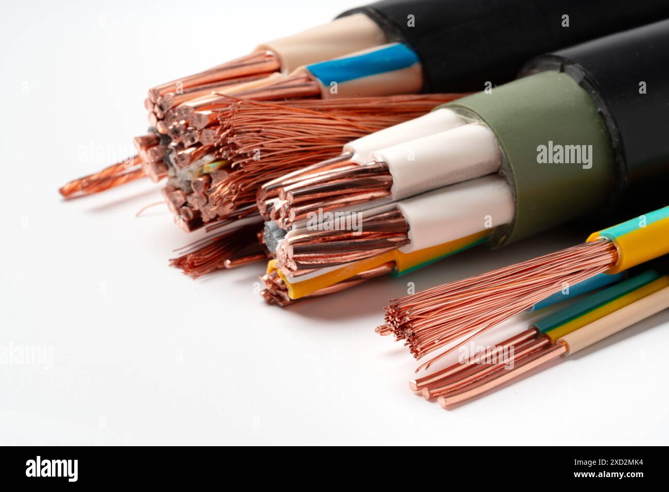 Various Electrical Wires With Exposed Copper Strands on White Background Stock Photo - Alamy