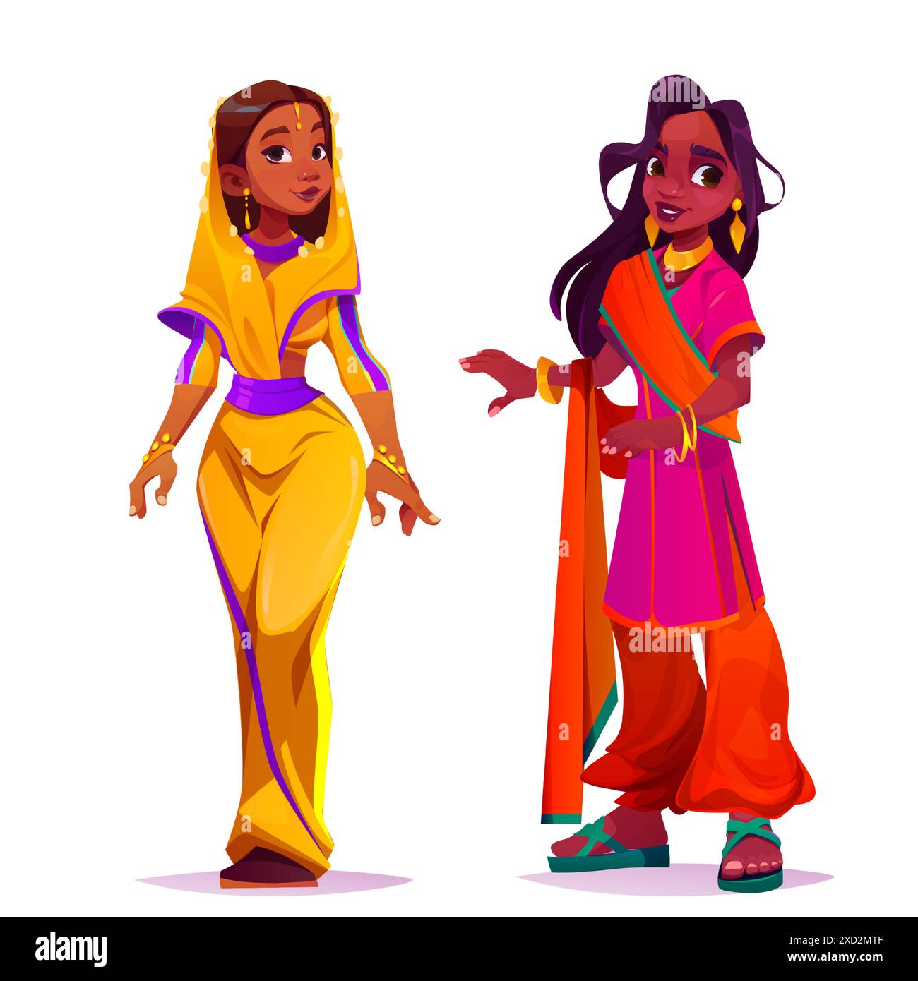 Young women in Indian saree isolated on white background. Vector ...