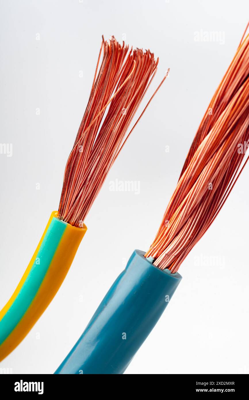 Various Electrical Wires With Exposed Copper Strands on White ...