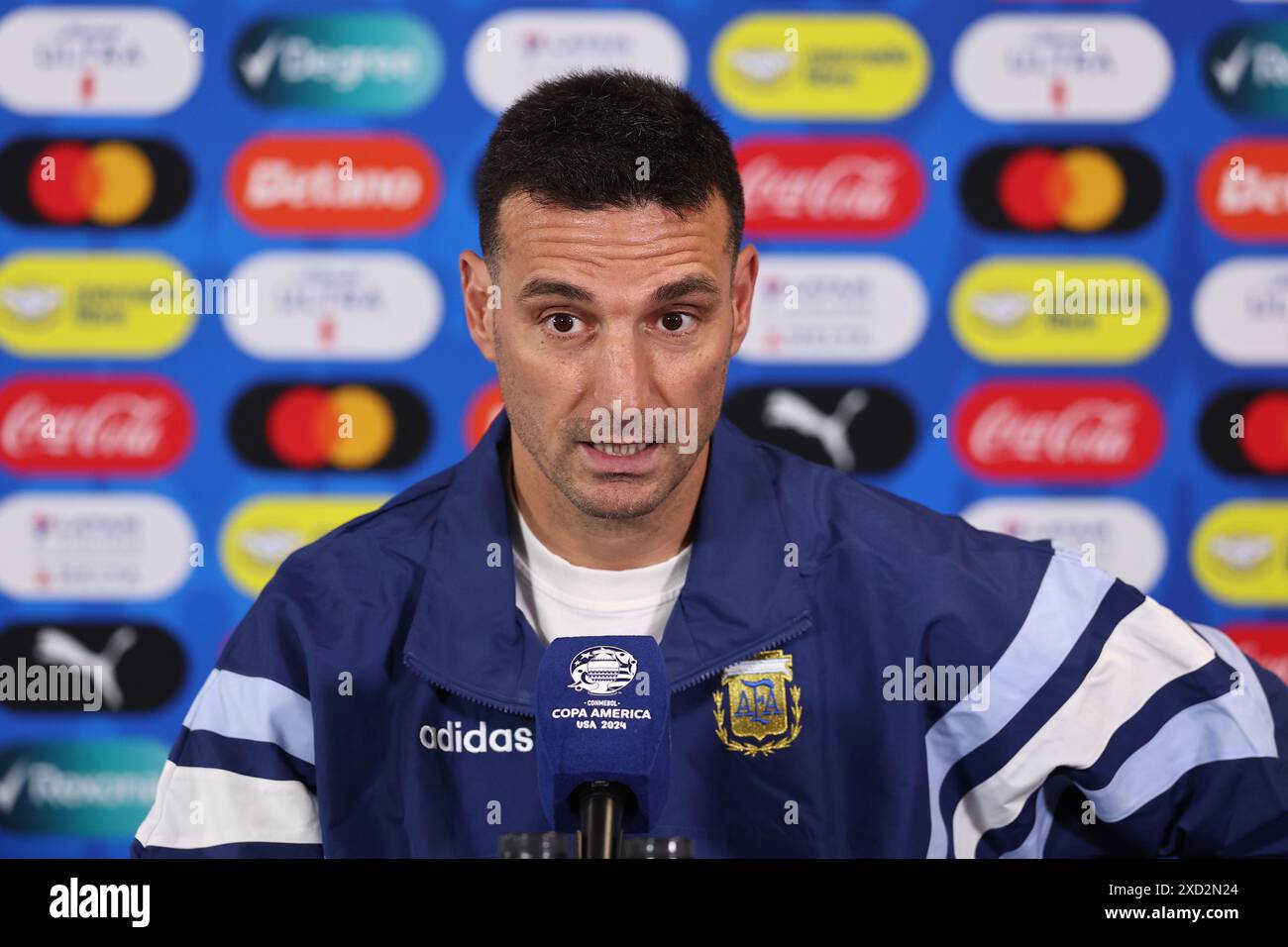 Argentina's head coach Lionel Scaloni () during a press conference ...