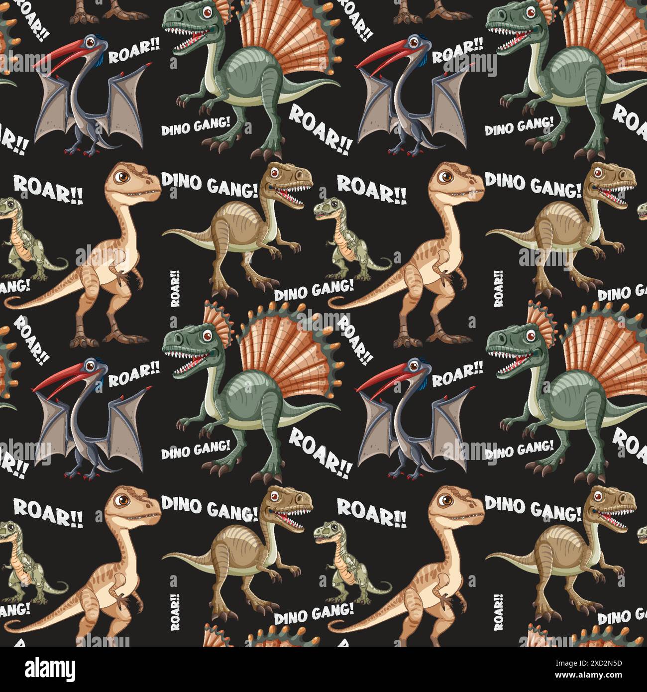 Colorful dinosaurs with text on dark background Stock Vector Image ...