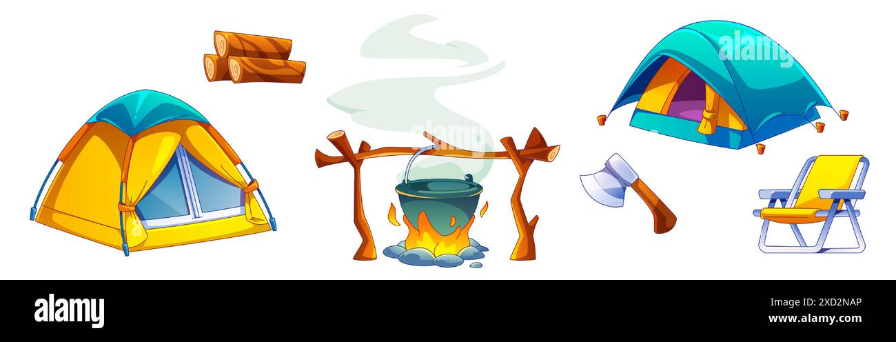 Summer camp design elements set isolated on white background ...