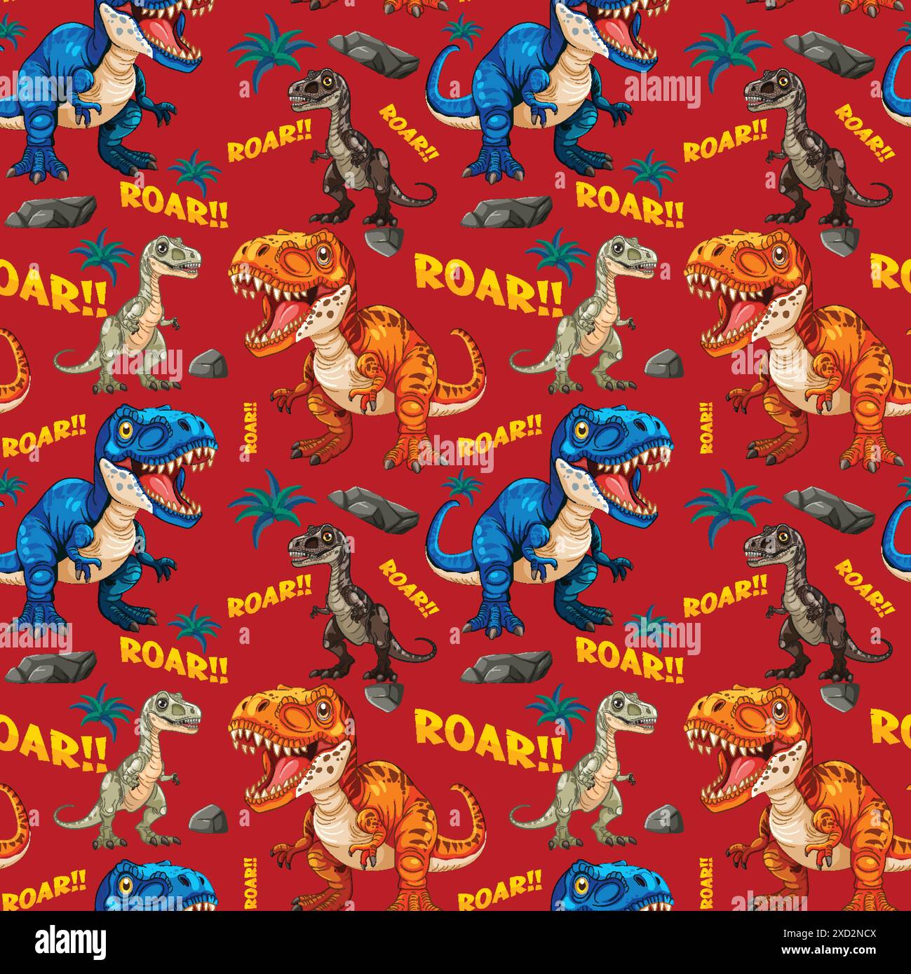 Vibrant dinosaurs with 'Roar' text on red background Stock Vector Image ...