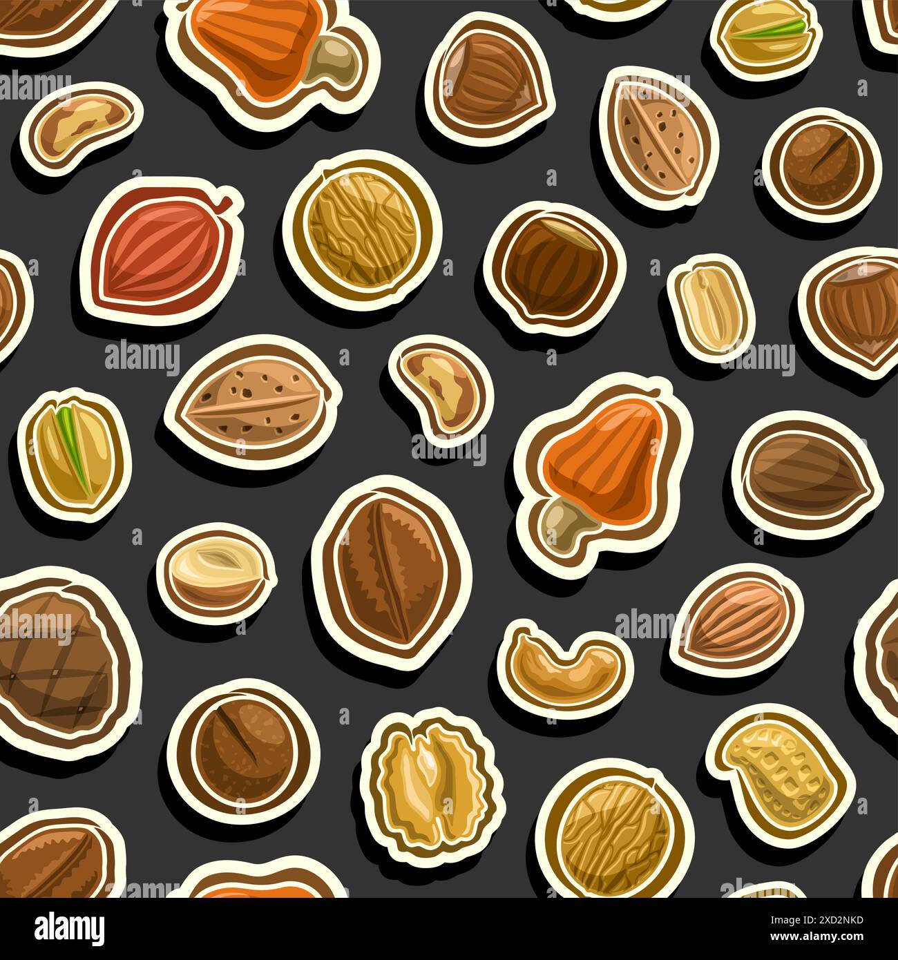 Vector Nut Seamless Pattern, decorative background with many flying ...