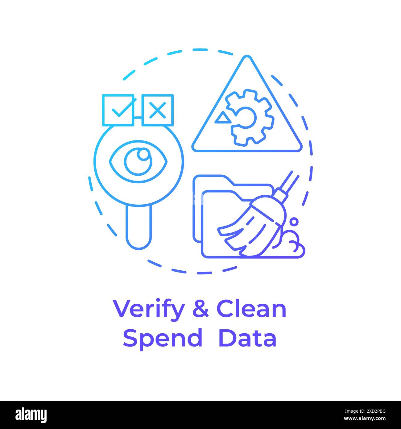 Verify and clean spend data blue gradient concept icon Stock Vector ...