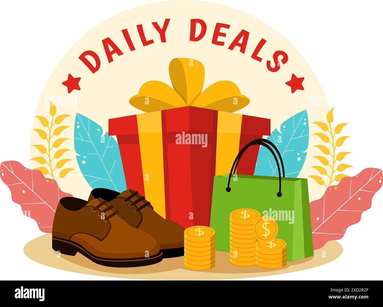 Daily Deals Vector Illustration featuring Shopping Goods and Hunting ...