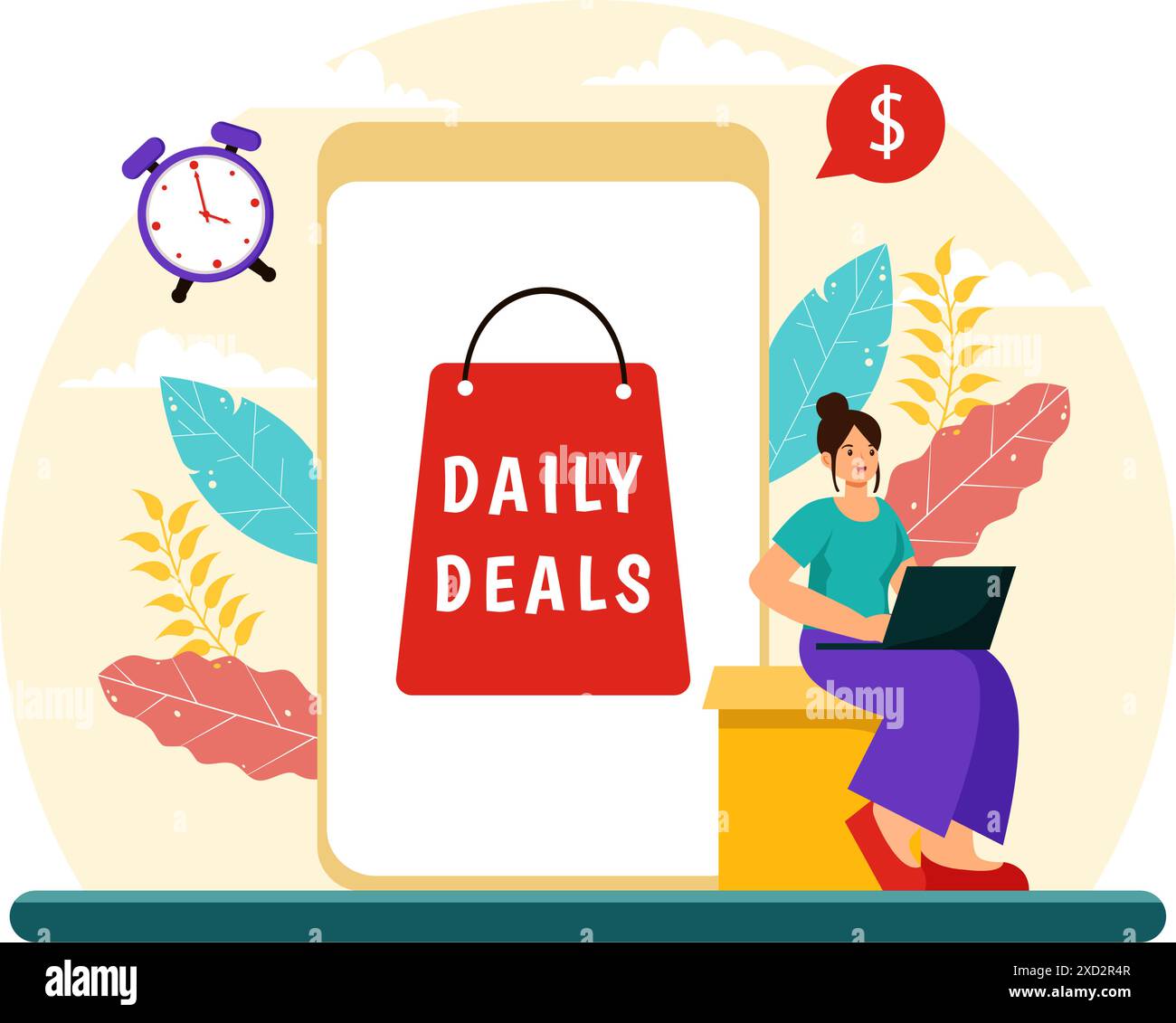 Daily Deals Vector Illustration featuring Shopping Goods and Hunting ...