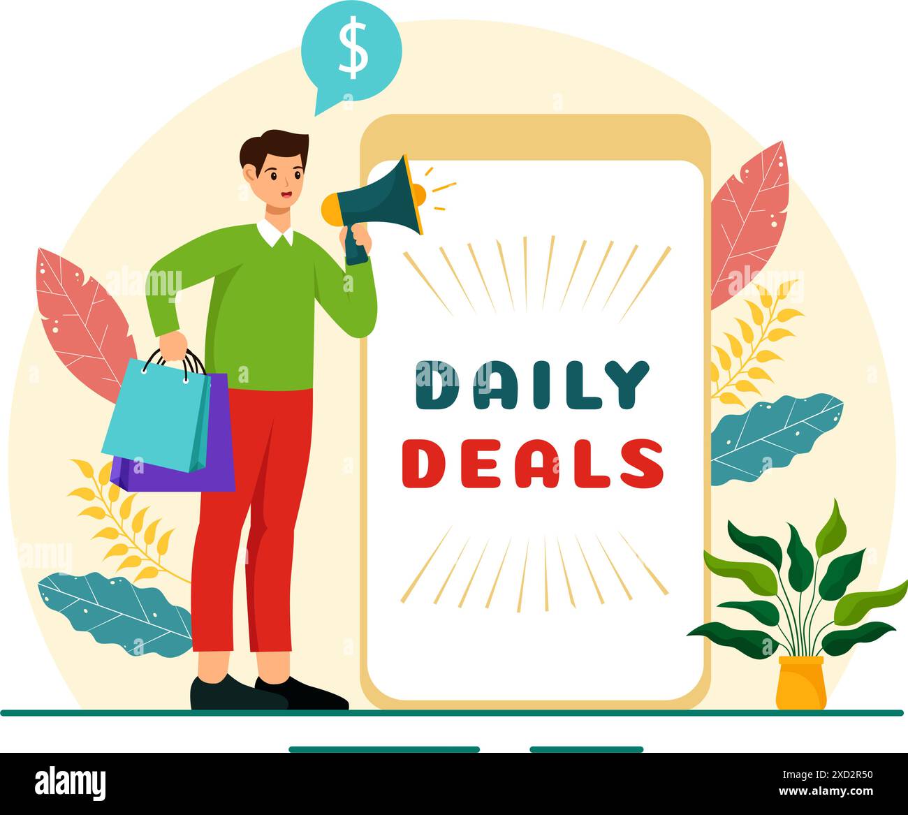 Daily Deals Vector Illustration featuring Shopping Goods and Hunting ...