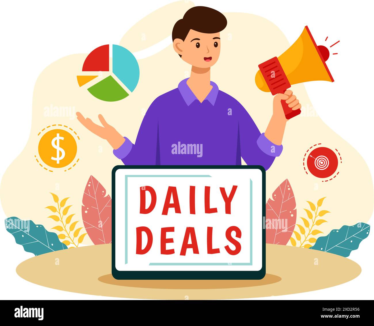 Daily Deals Vector Illustration featuring Shopping Goods and Hunting ...