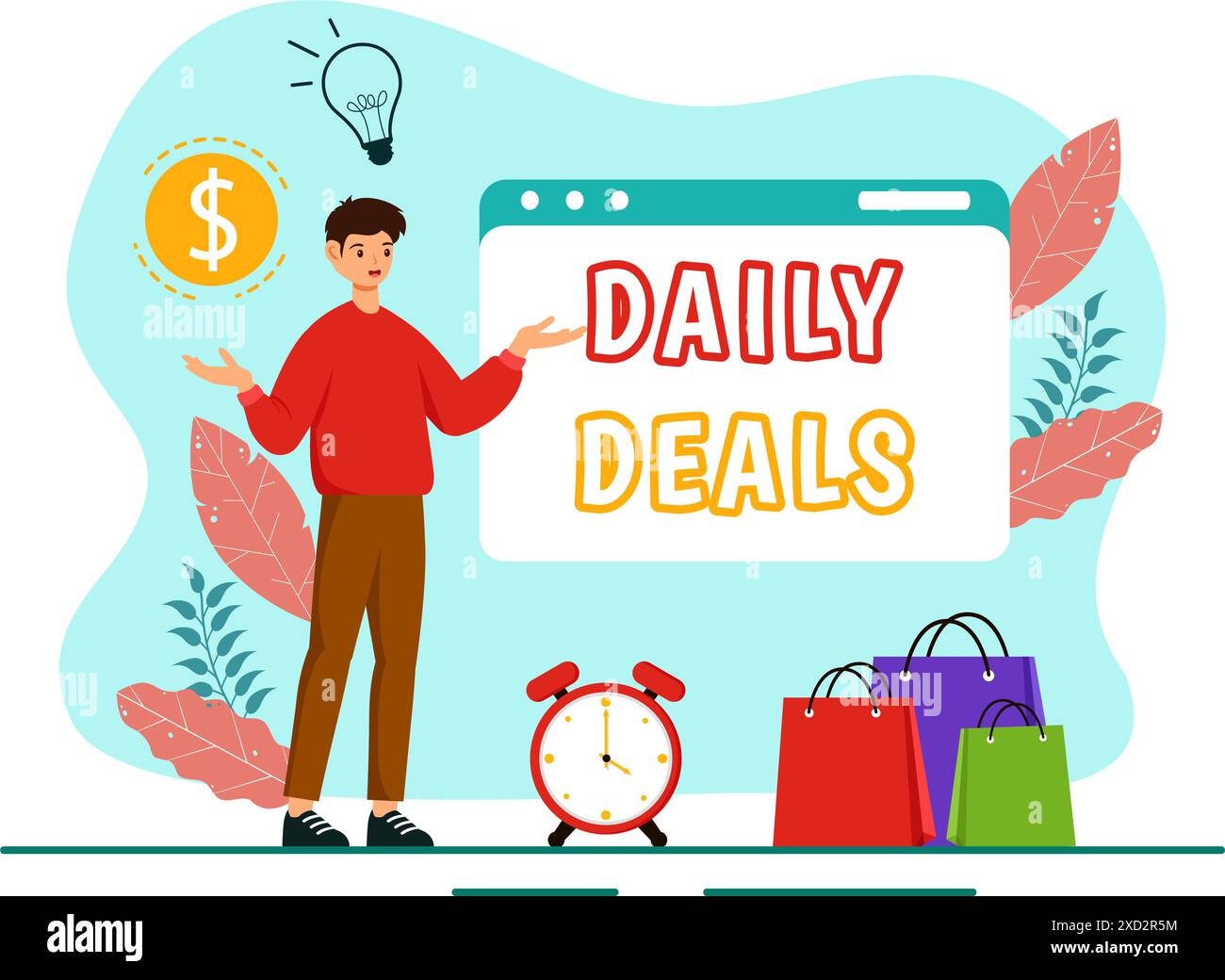 Daily Deals Vector Illustration featuring Shopping Goods and Hunting ...