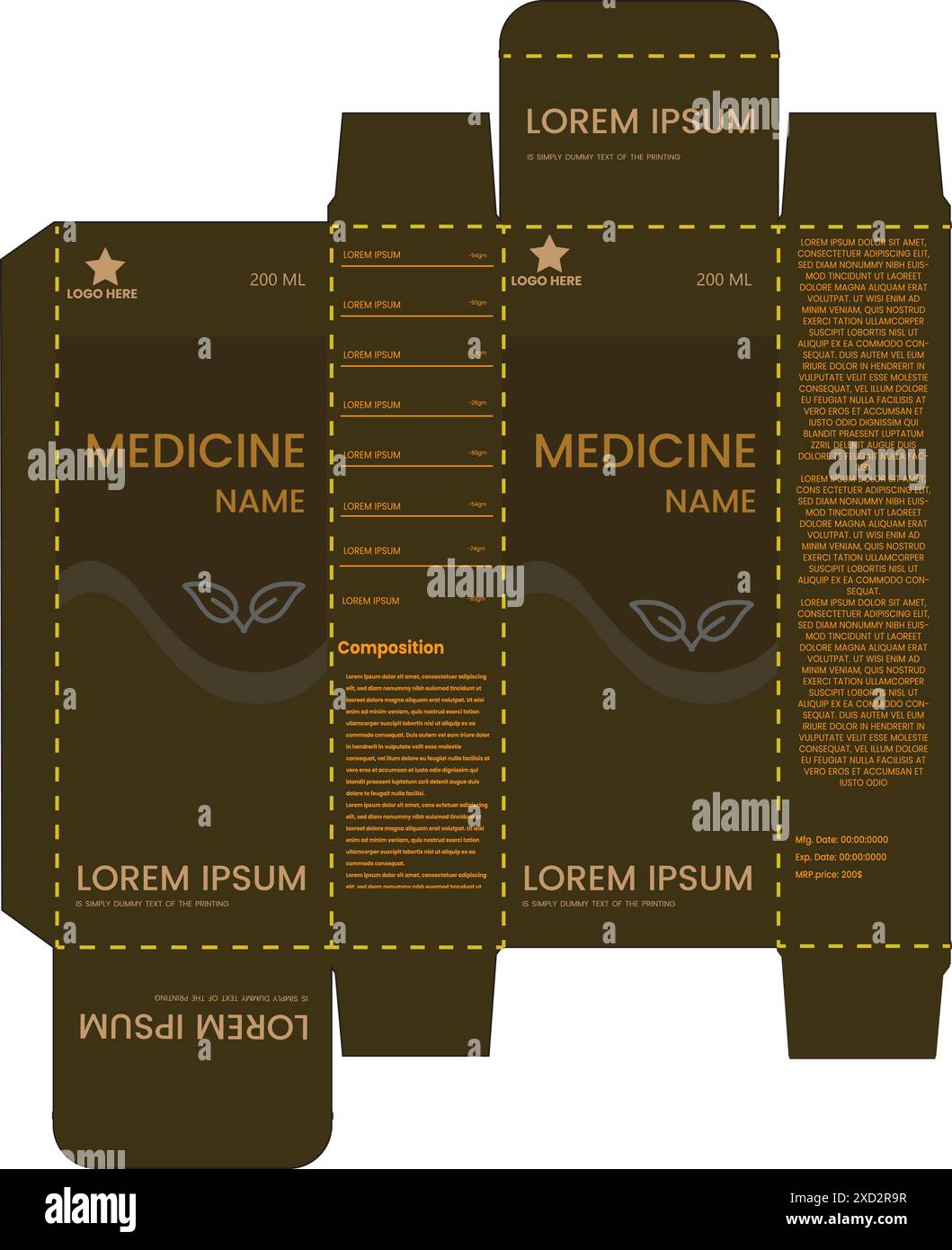 Medicine Packaging Dielines vector illustration of a background for the ...