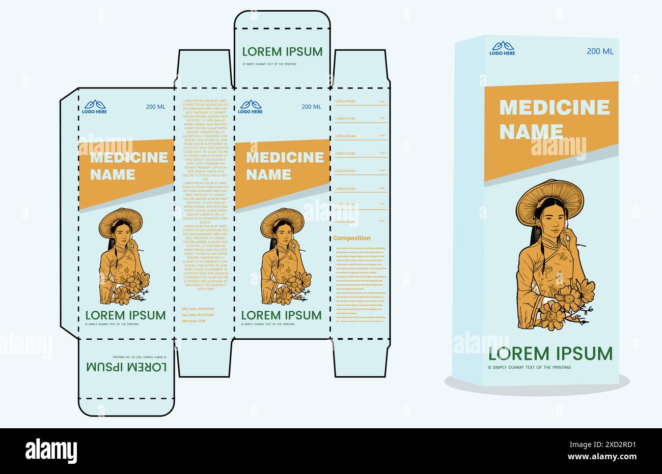 Medicine Packaging Dielines vector illustration of a background for the ...