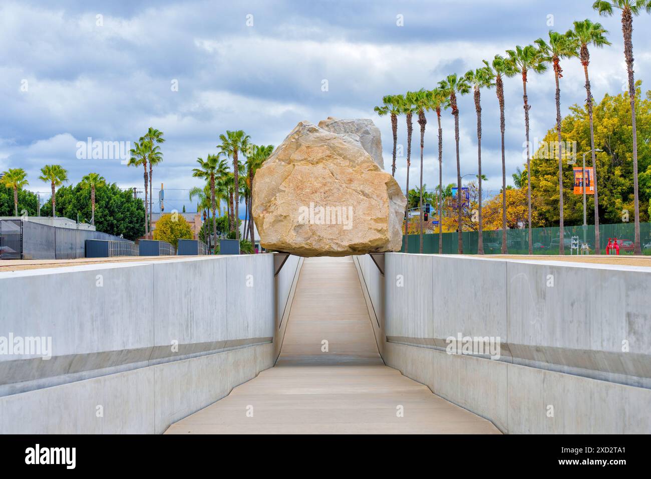 Los Angeles, California - April 4, 2024: Levitated Mass outdoor artwork ...