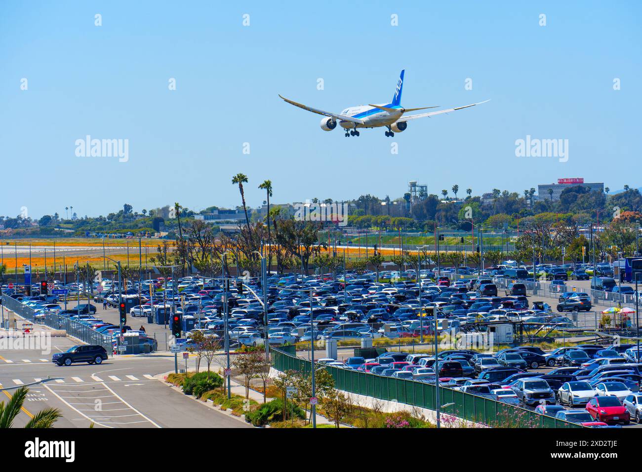 Los Angeles, California - April 9, 2024: Close-up view of the tightly packed LAX Parking lots ...