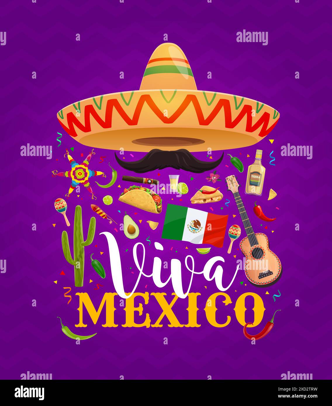 Viva Mexico banner with sombrero, guitar and tequila for Mexican ...