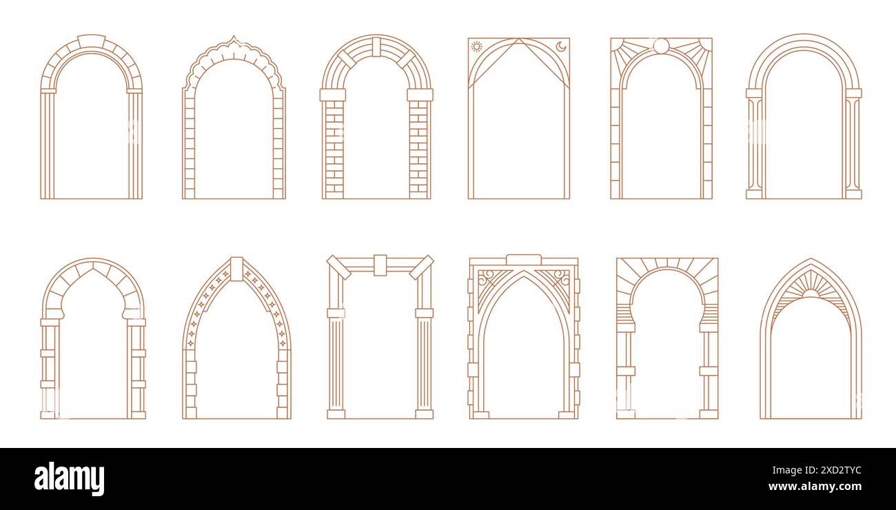 Art deco arch window and door frames, entrance doorways and gateway ...