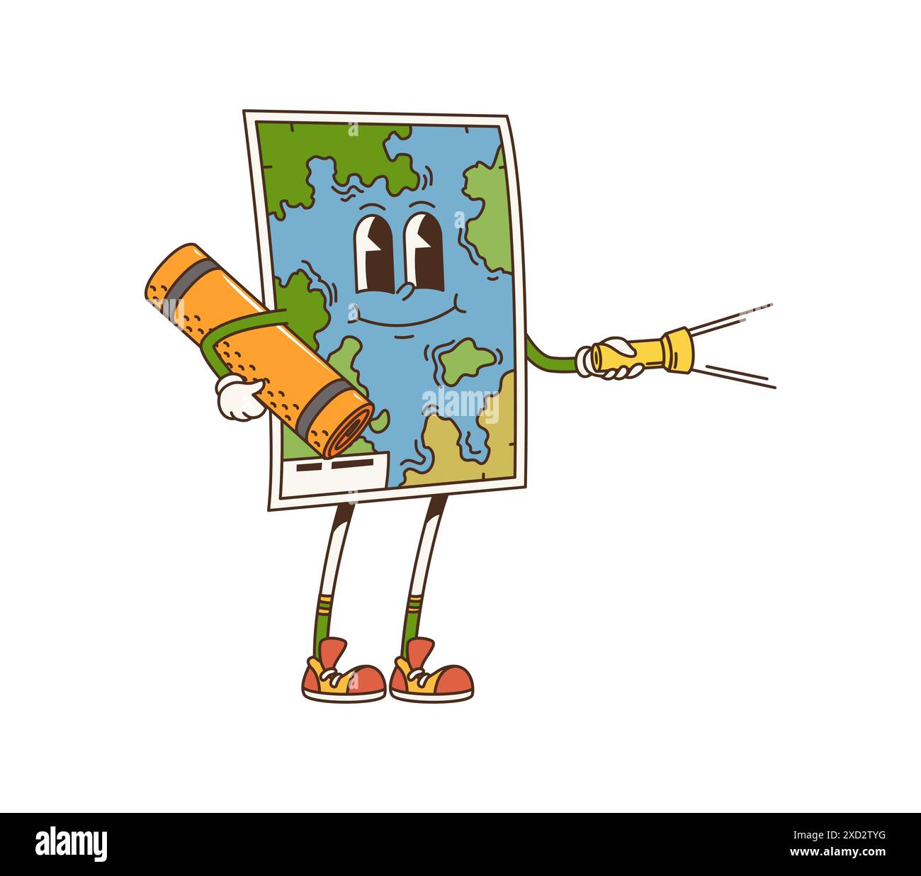 Cartoon map retro groovy travel camp and tourism character. Isolated ...