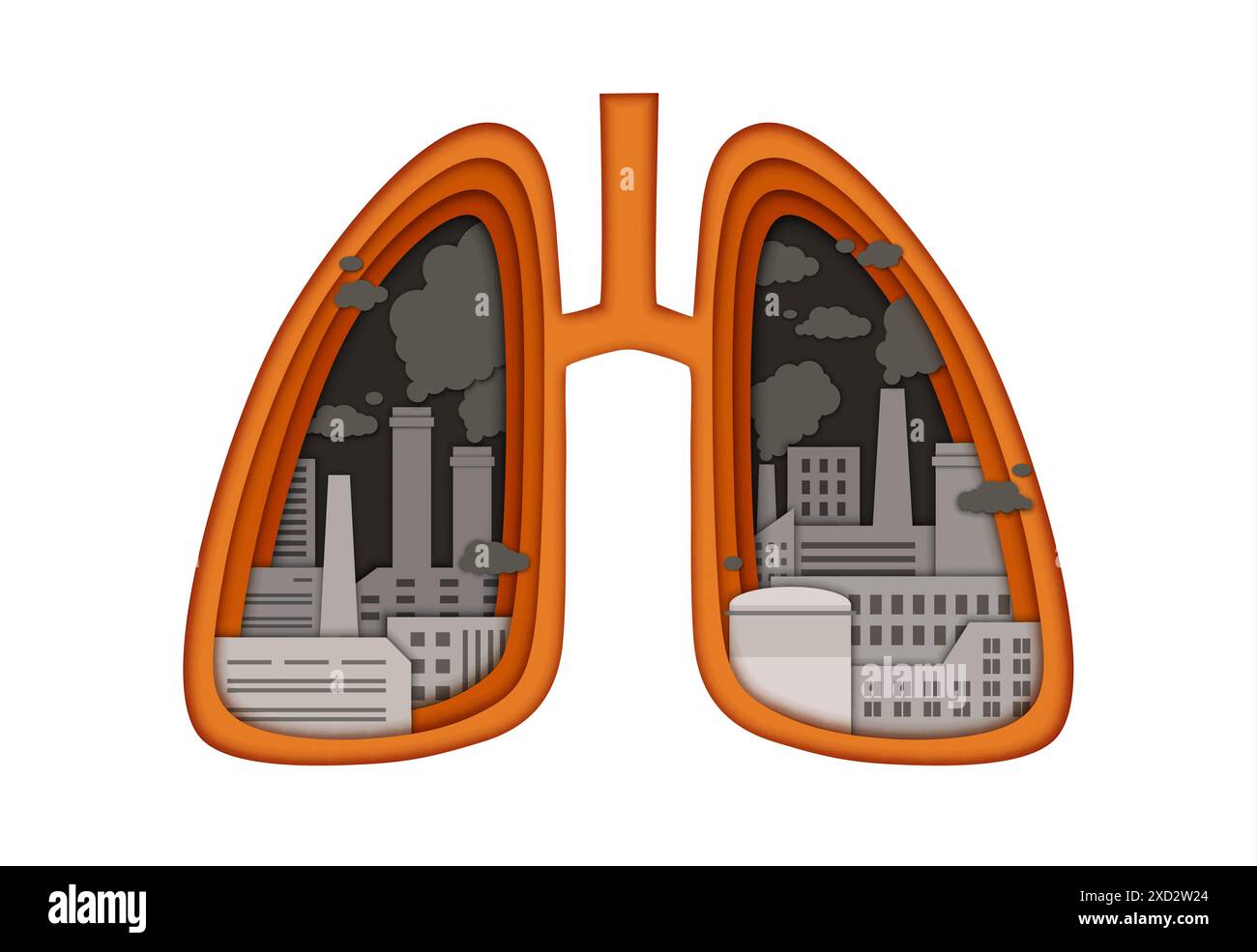 Paper cut lungs pollution. 3d vector papercut art showing layered frame ...