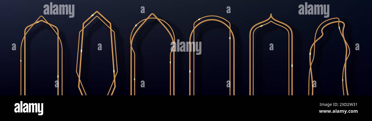 3d golden arch frames, isolated vector set of gold realistic metal arcs ...