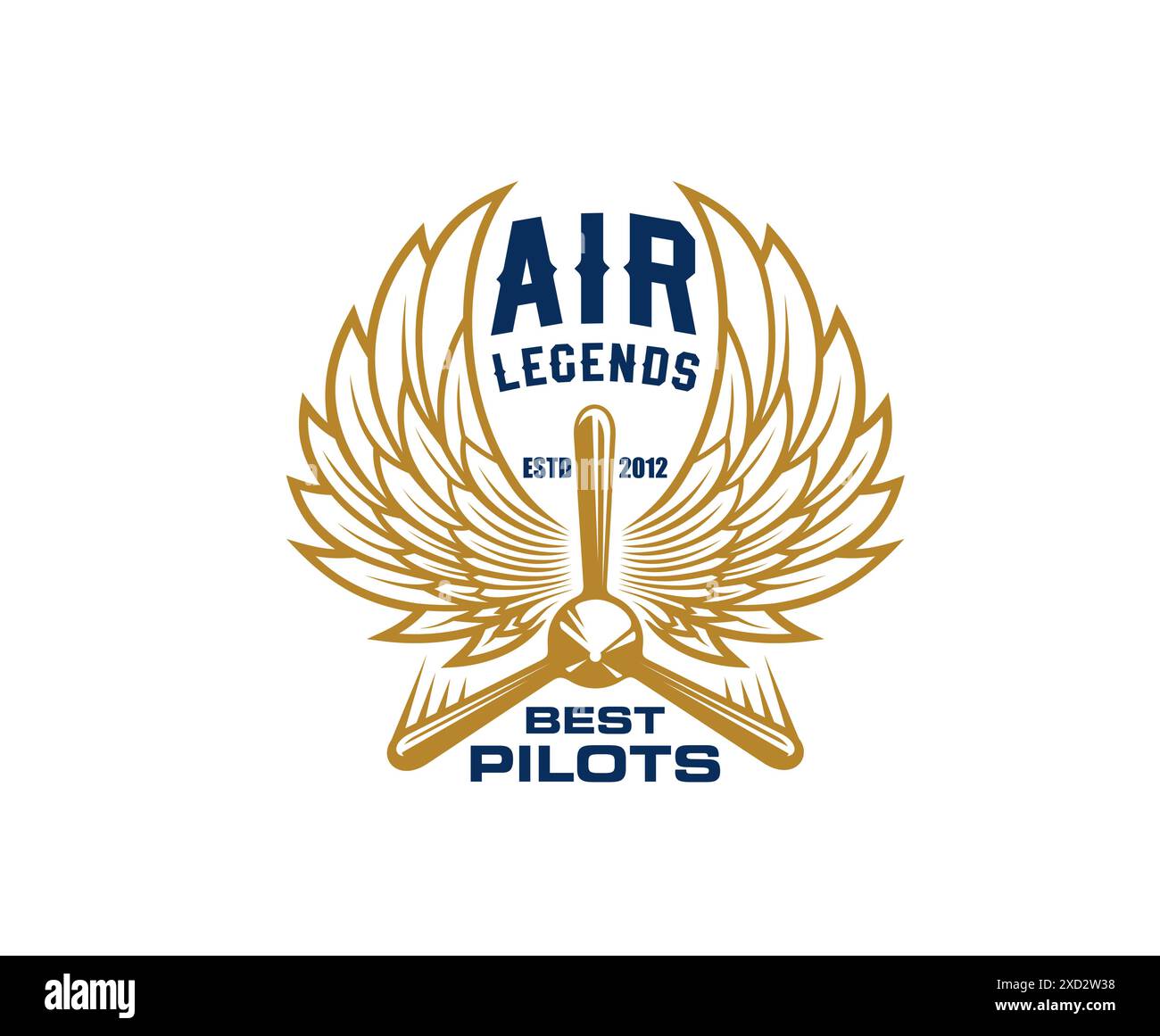 Airline and aircraft aviation icon with golden wings and central ...
