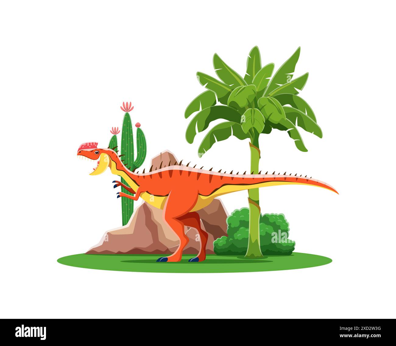 Monolophosaurus prehistoric cartoon dinosaur. Vector colorful dino ...