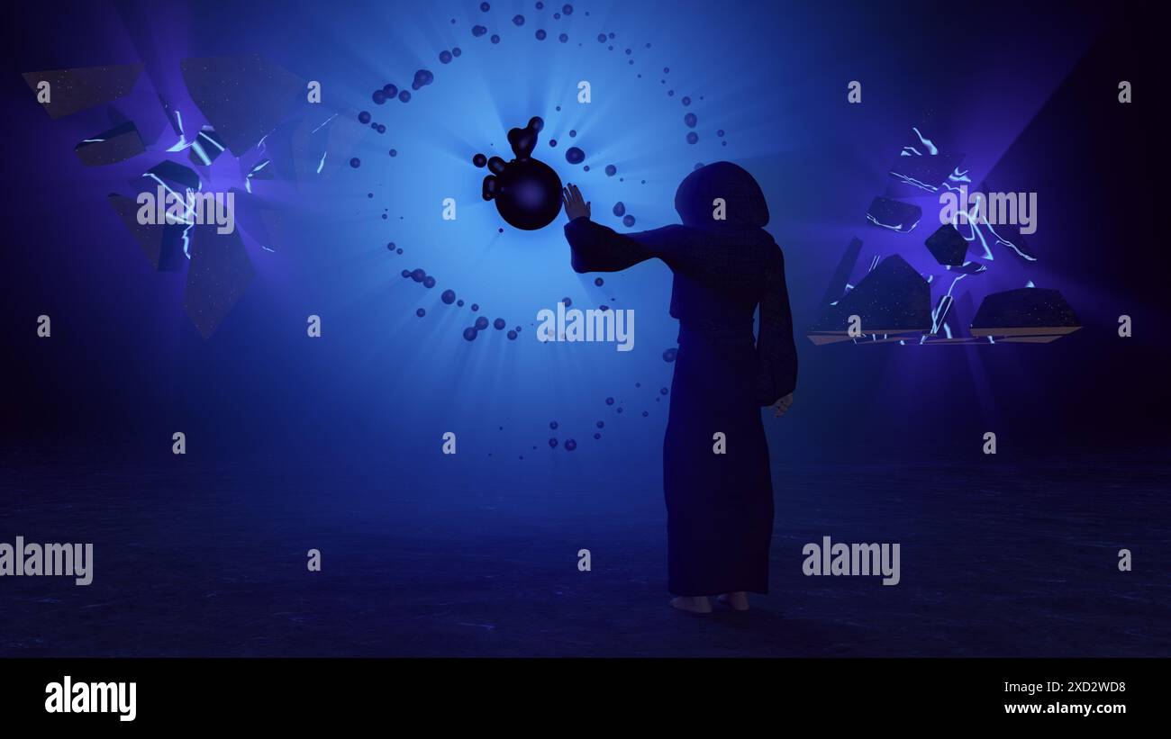 dark fantasy. A monk cleanses the astral space of purgatory with prayer ...