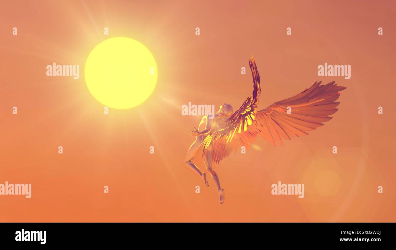 3d illustration. Icarus is the hero of the myth. The fallen angel Stock ...