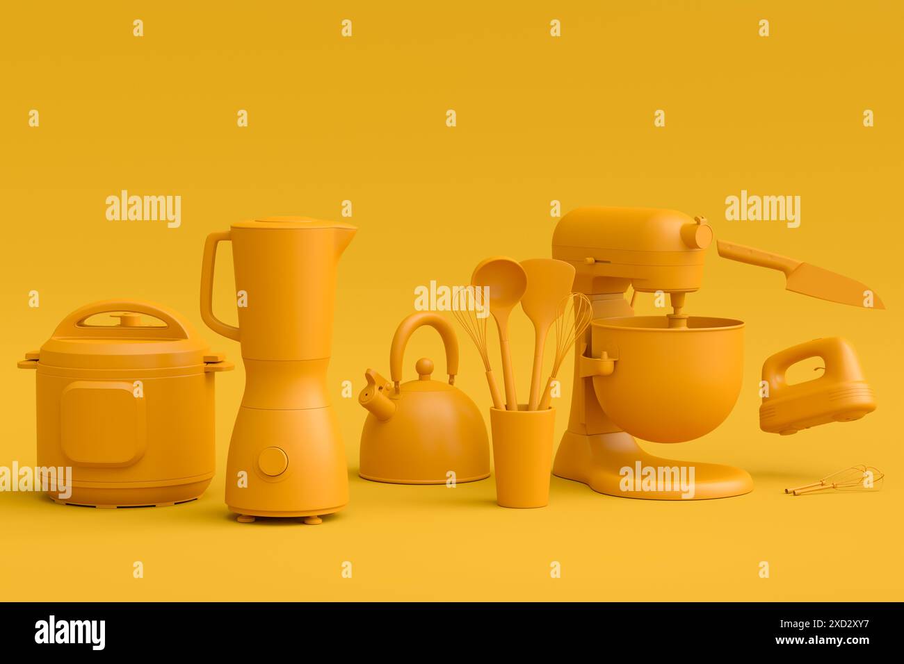 Electric kitchen appliances and utensils for making culinary on yellow ...