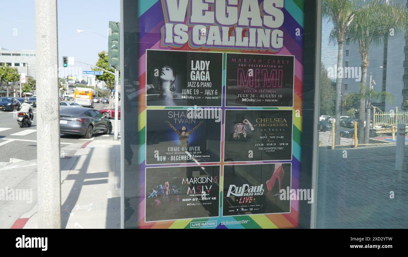 Los Angeles, California, USA 17th June 2024 Vegas is Calling Bus Stop ...