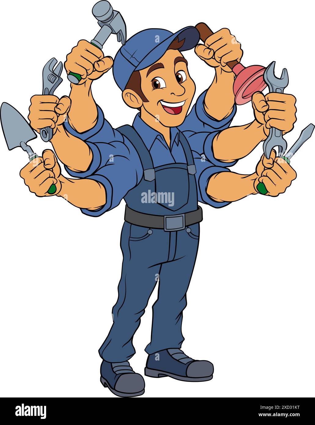 Handyman Cartoon Handy Man Caretaker Multitasking Stock Vector Image ...