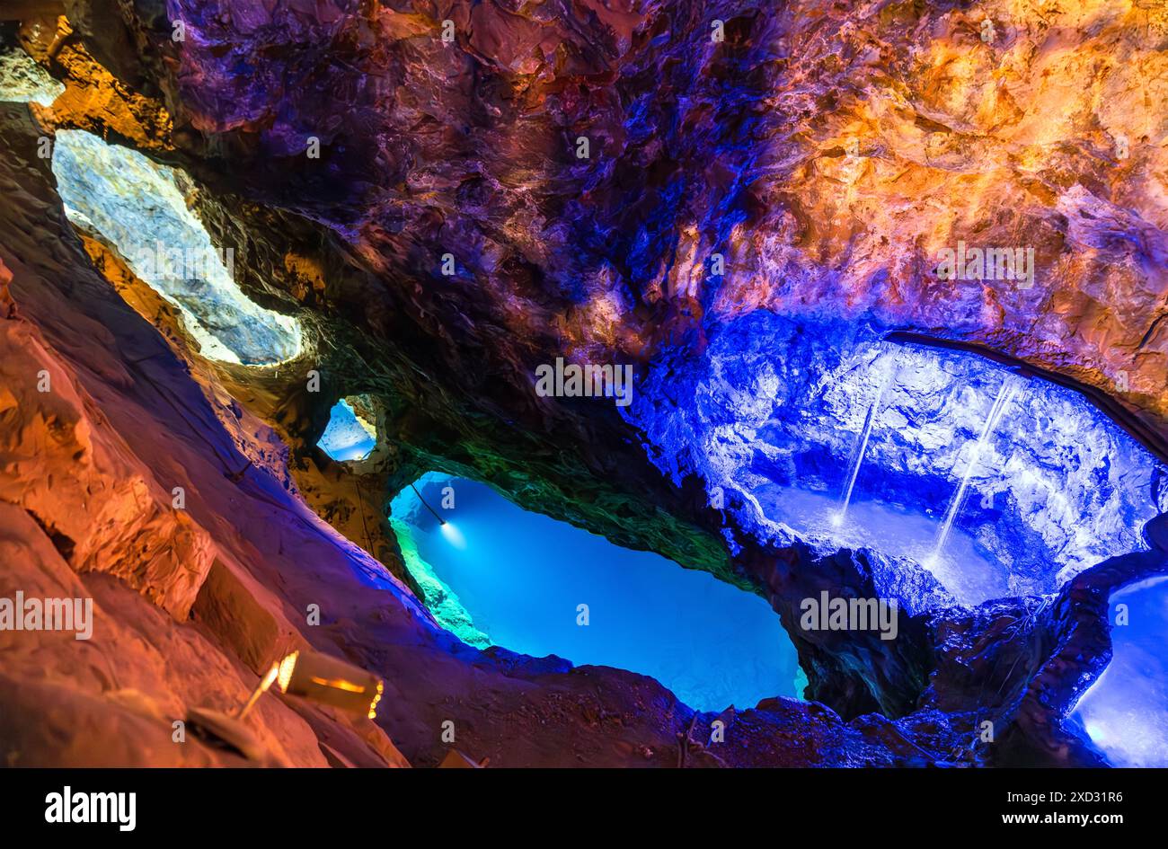Underground lakes and waterfalls inside Mina El Eden, a historic mine ...