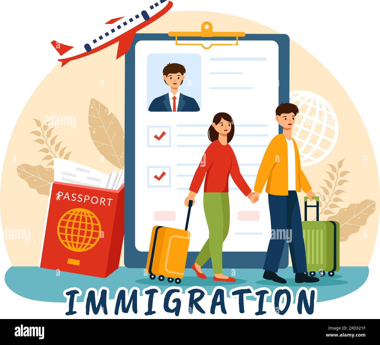 Immigration Vector Illustration, Movement of People with Document Visa ...