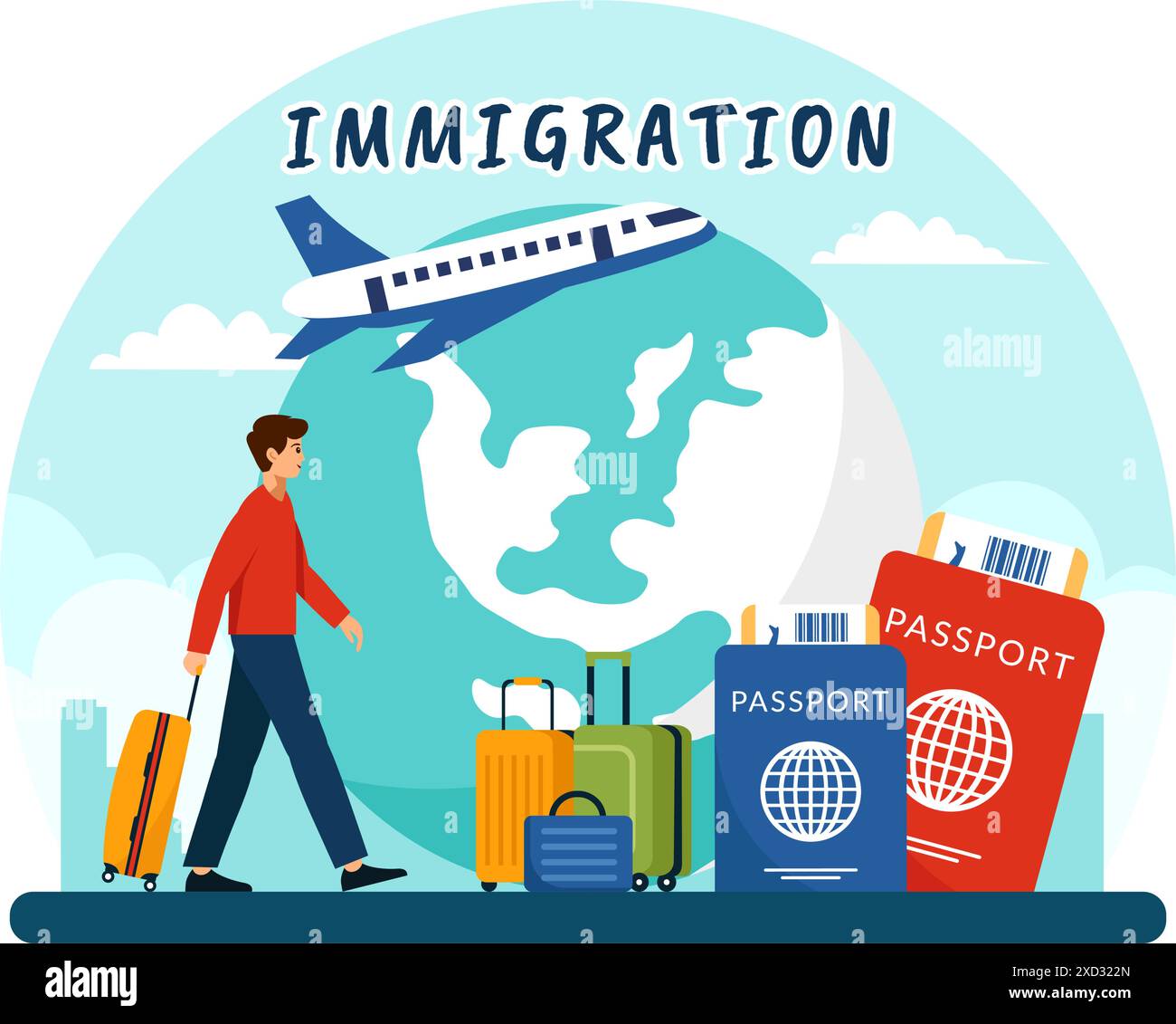 Immigration Vector Illustration, Movement of People with Document Visa ...