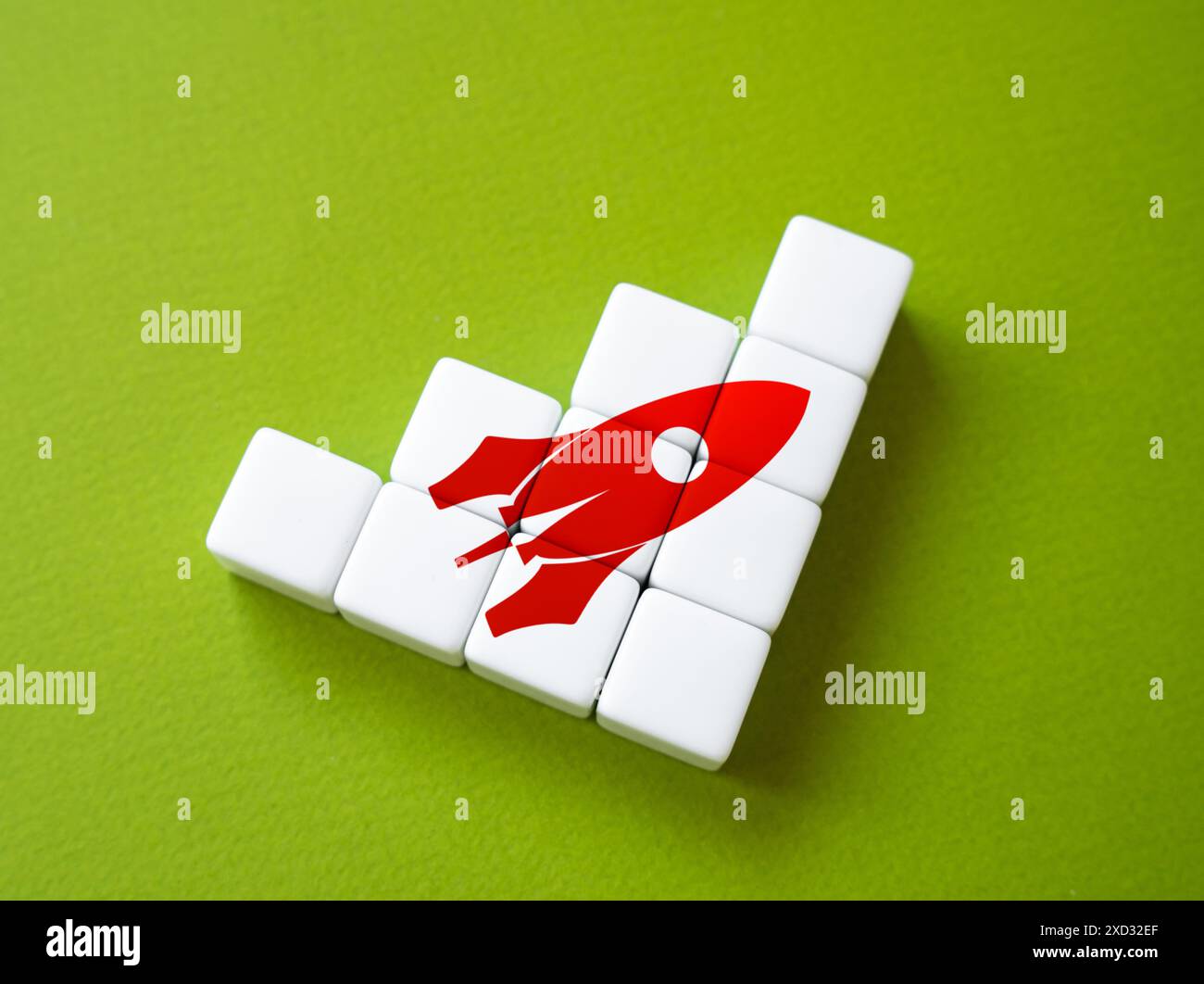 Rocket and steps of progress. Startup concept. Raising funds and ...