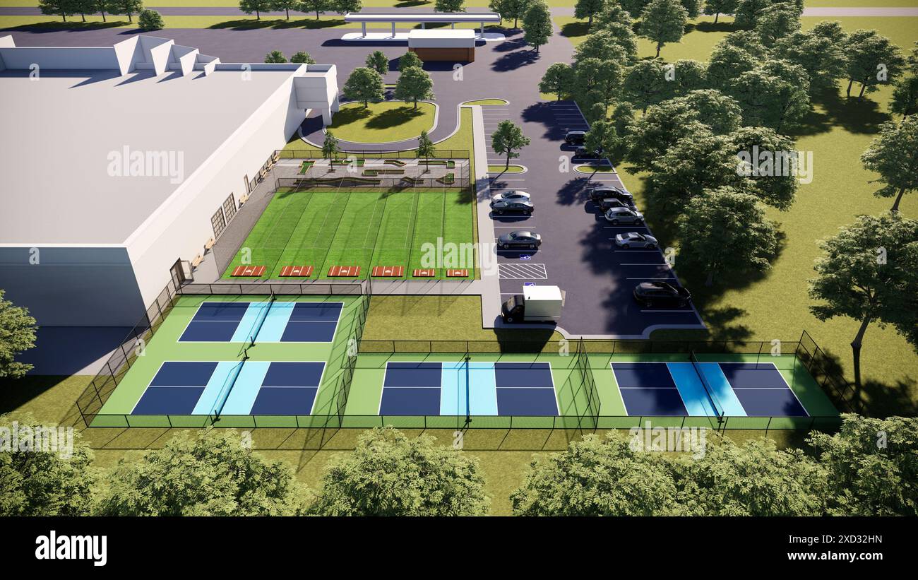 aerial view, outlines of different types of sports fields. Sport ...