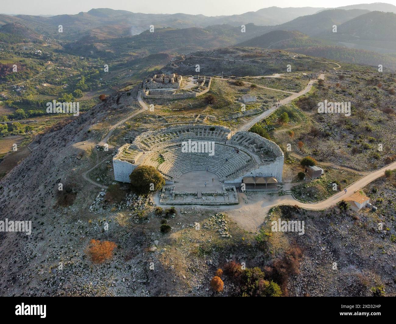 aerial view of the ancient Greek theater of the city of Segesta in ...
