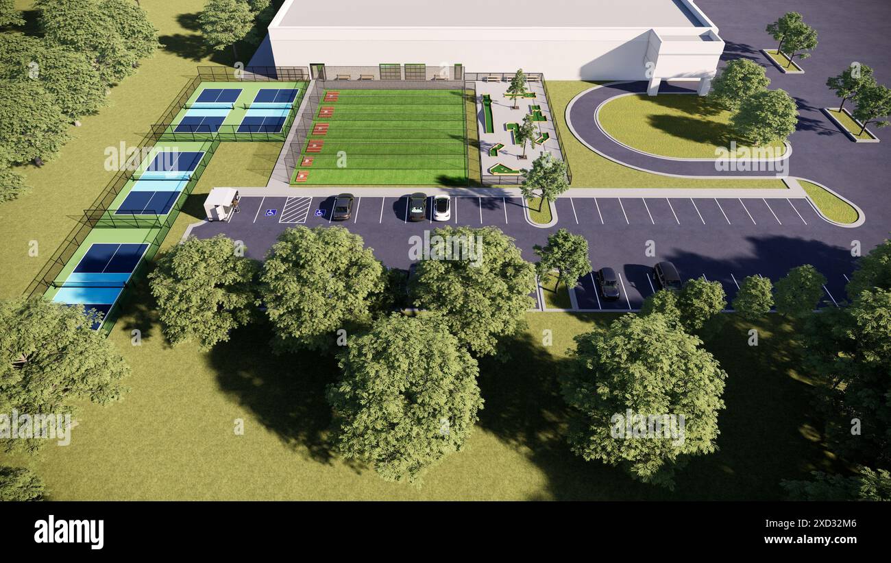sport complex with a pickleball tennis courts in the rural area 3d ...