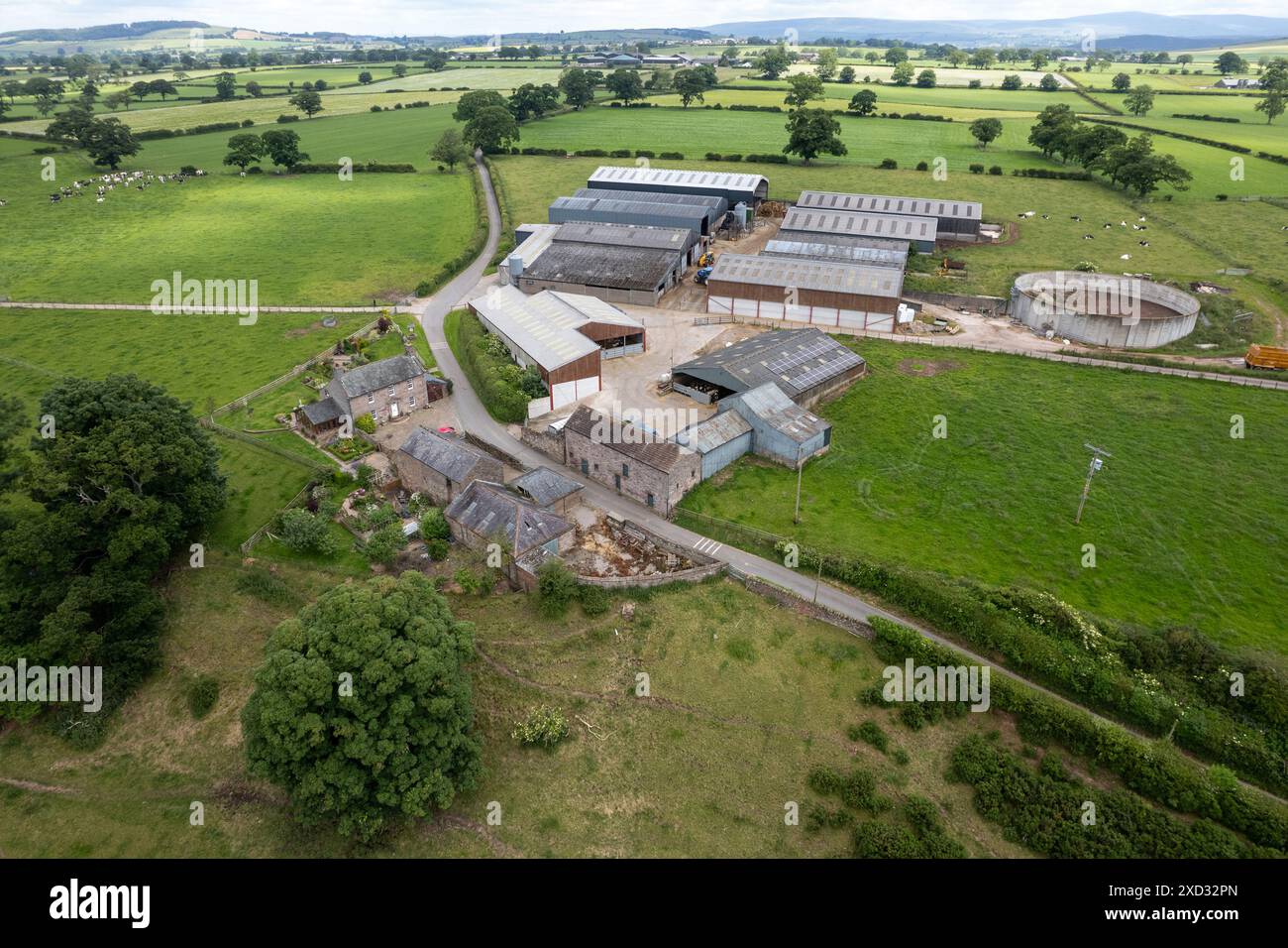 Dairy farmstead in the Eden Valley, Cumbria, showuing the buildings and ...