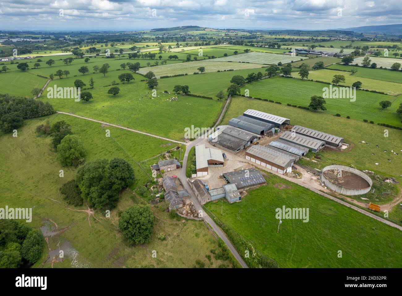 Dairy farmstead in the Eden Valley, Cumbria, showuing the buildings and ...